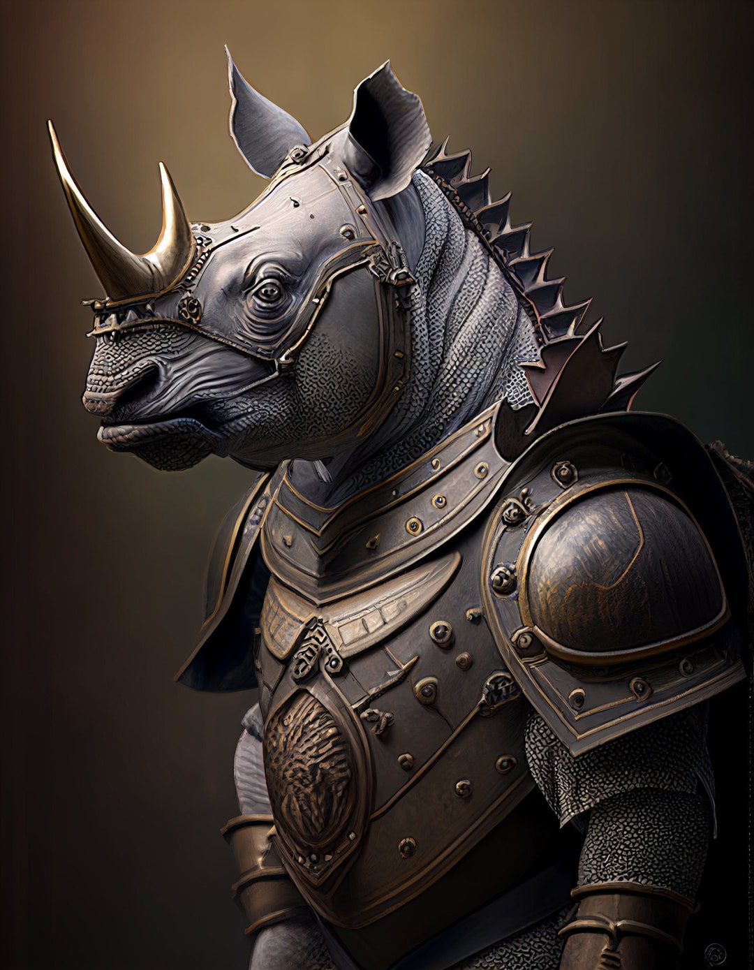 Rhino Warrior: A Majestic Portrait of a Rhino in a Suit of Armor - Etsy