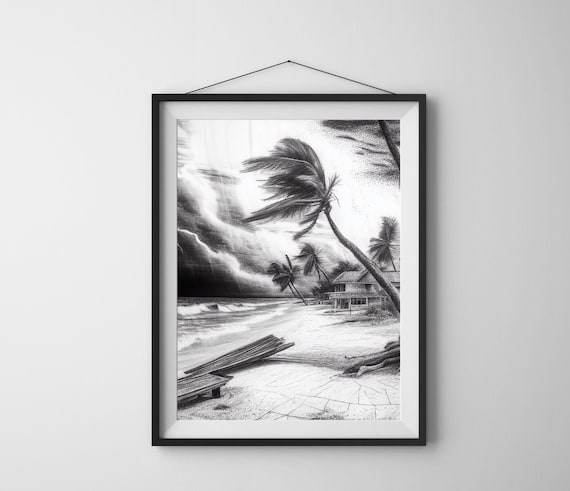 Tropical Beach Pencil Drawing Tropical Beach Drawing Stock
