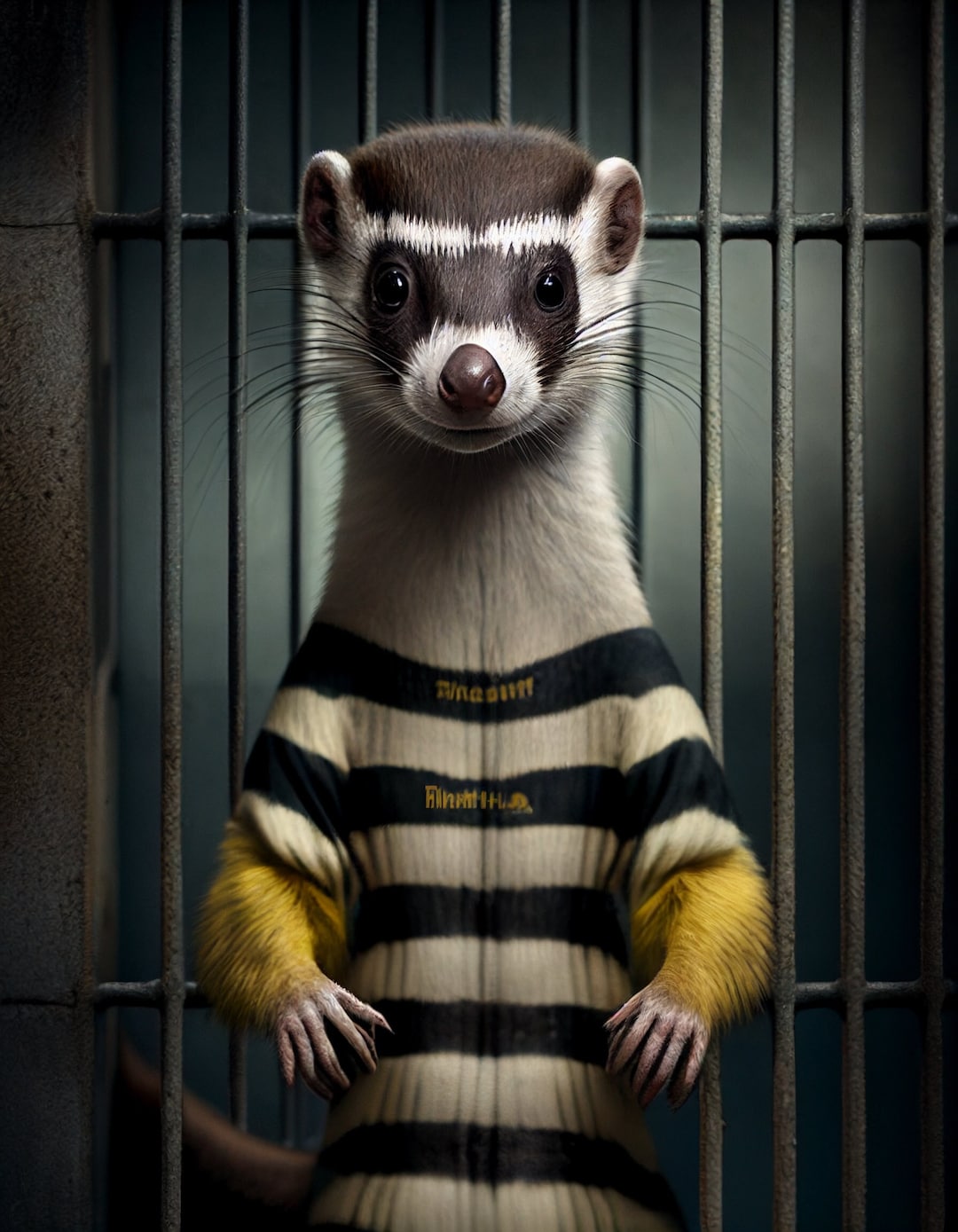 The Mischievous Weasel Behind Bars: A Captivating Portrait - Etsy