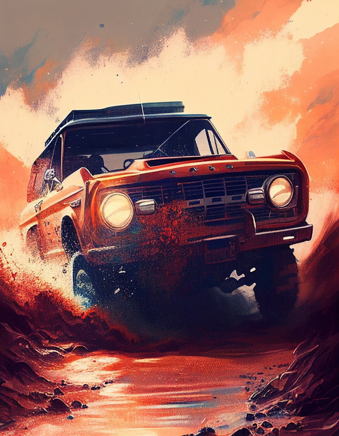 1970's Ford Bronco Pencil Sketch With Vivid Colors - Etsy