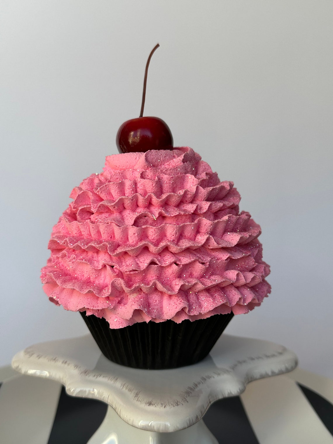 Fake Cupcakes, Faux Cupcakes, Pink Cupcakes, Black Cupcakes, Striped ...