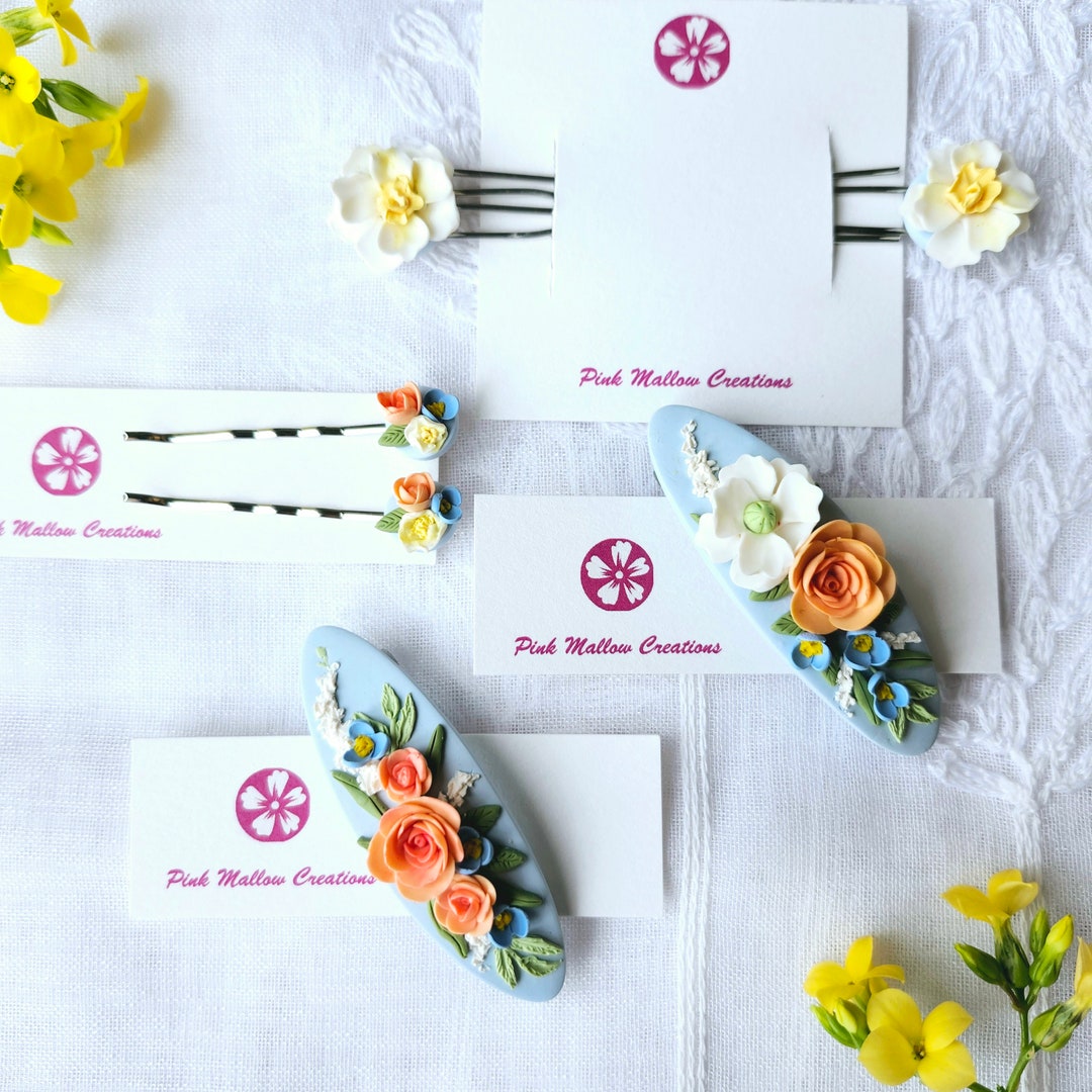 Polymer Clay Spring Flowers Hair Barrette / Bobby Pins / Hair Pins - Etsy