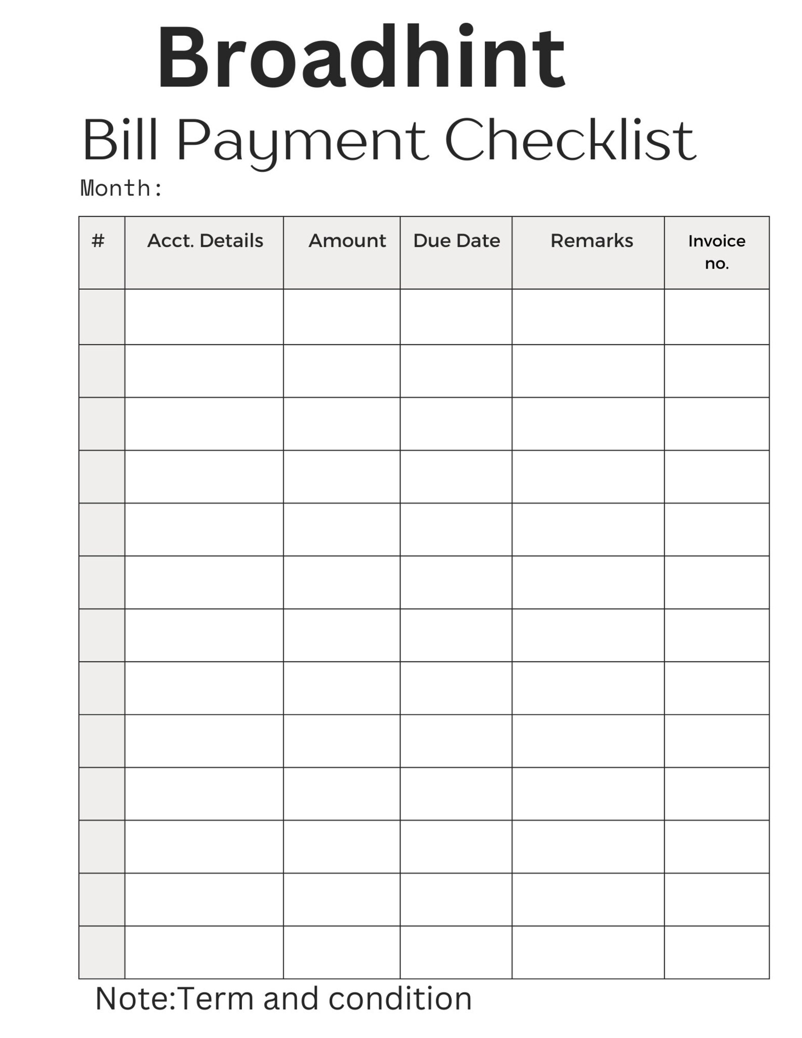 Instant Download Able Format of Bill Payment Check List, Non Editable ...