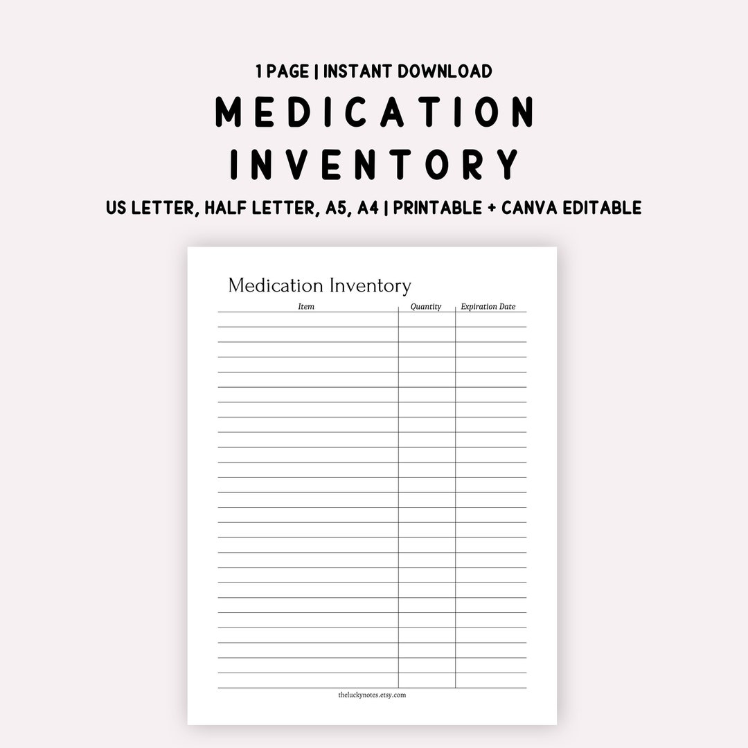 Medication Inventory Printable Digital Medication Planner - Etsy