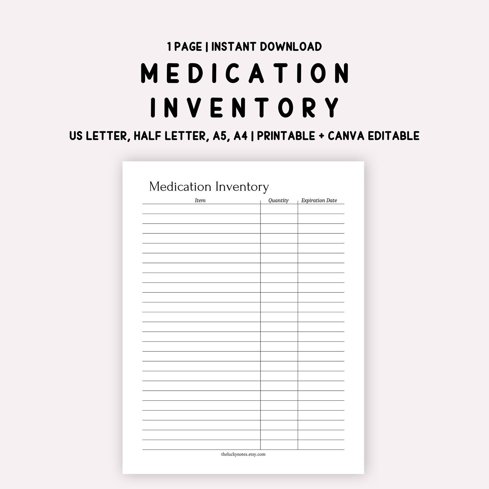 Medication Inventory Printable Digital Medication Planner - Etsy