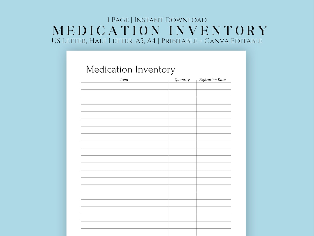 Medication Inventory Printable Digital Medication Planner - Etsy