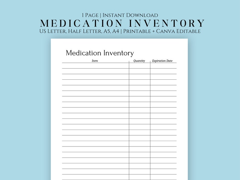 Medication Inventory Printable Digital Medication Planner - Etsy