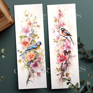 Birds Printable Bookmarks, Cute Bookmark Set, Floral Bookmarks PNG ...