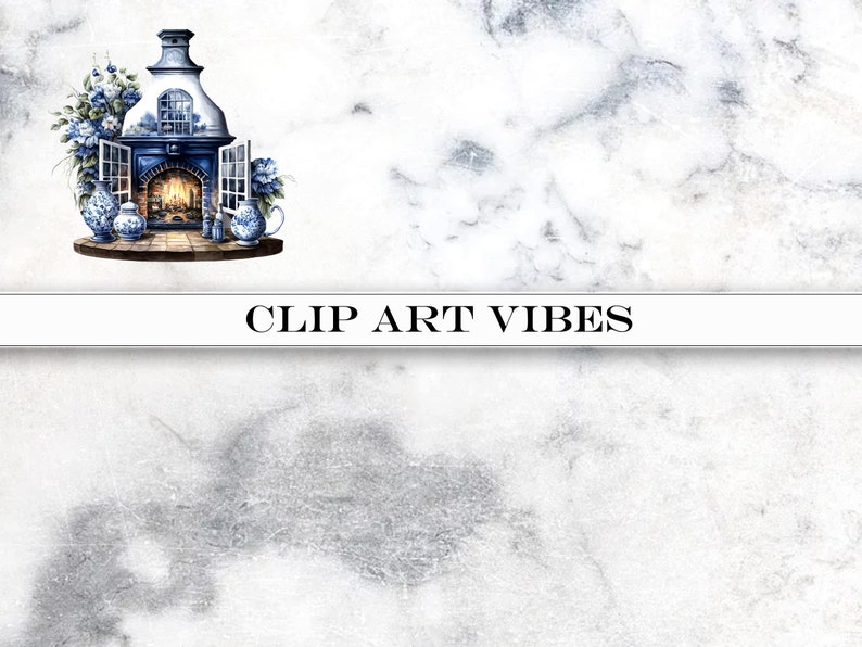 Delft Blue Cottage Fireplace Clipart Farmhouse Clipart - Etsy