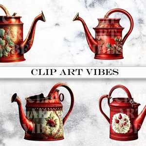 13 PNG Garden Clipart Bundle, Watercolor Watering Can PNG Clip Art ...