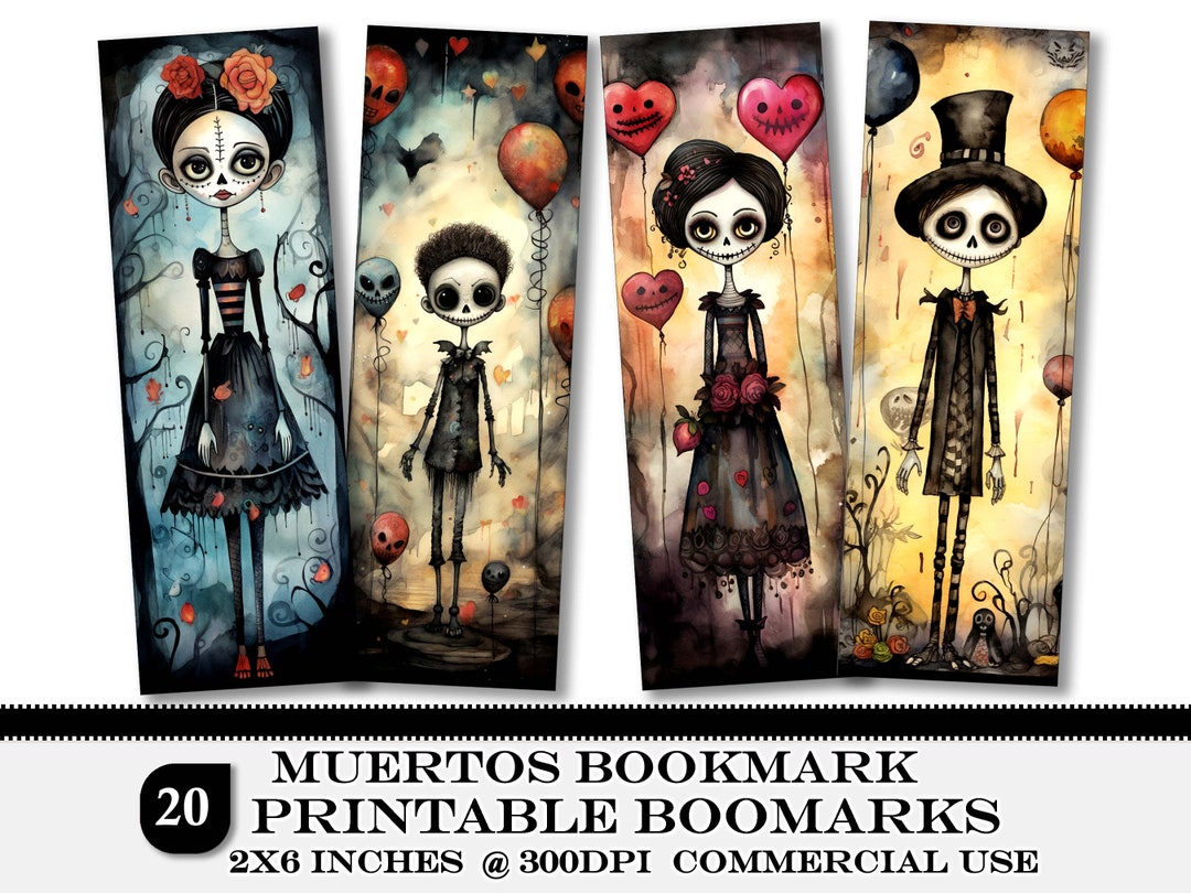 10 Skull Printable Bookmarks, Digital Halloween Bookmark Sheets, PNG ...