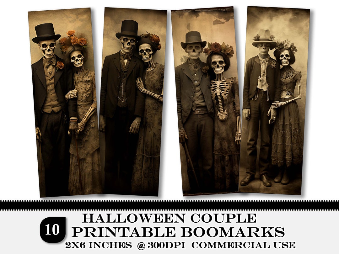 10 Halloween Skull Printable Bookmarks, Digital Halloween Bookmark ...