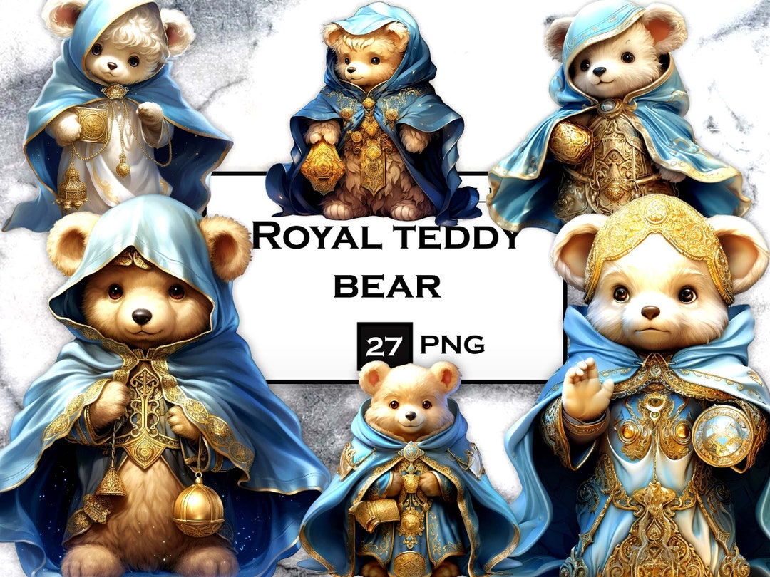 Royal Bear Watercolor Clipart Bundle: Teddy Bear PNG Designs (digital ...