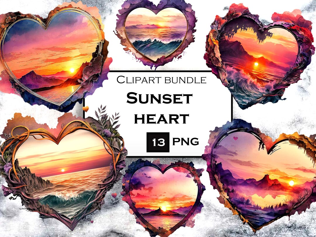 Sunset Heart Clip Art, Heart PNG, Heart SVG, Fantasy Window Clipart ...