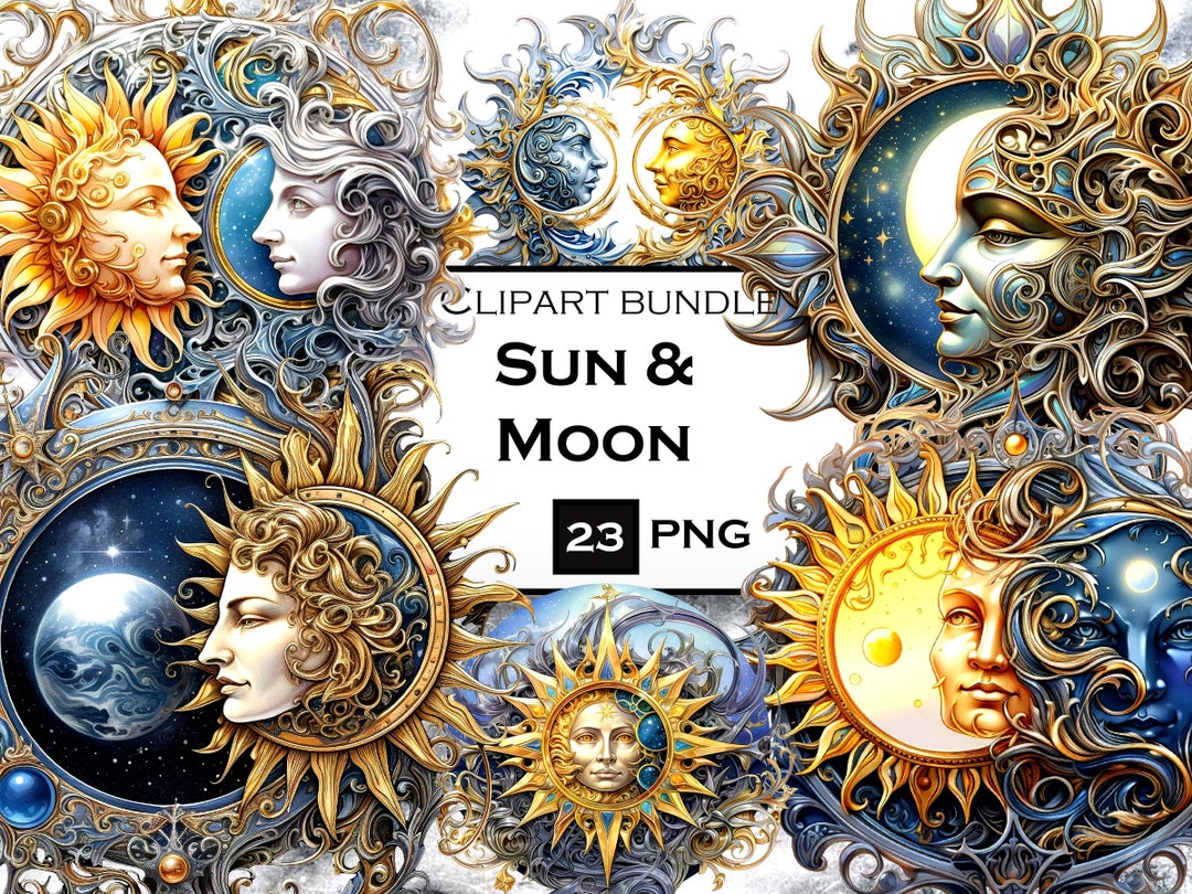 23 PNG Sun and Moon Clipart Bundle, Celestial Clip Art PNG Bundle With ...