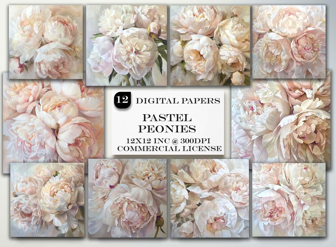 Pink Peonies Digital Paper Pack – 12 High-resolution Floral Backgrounds ...