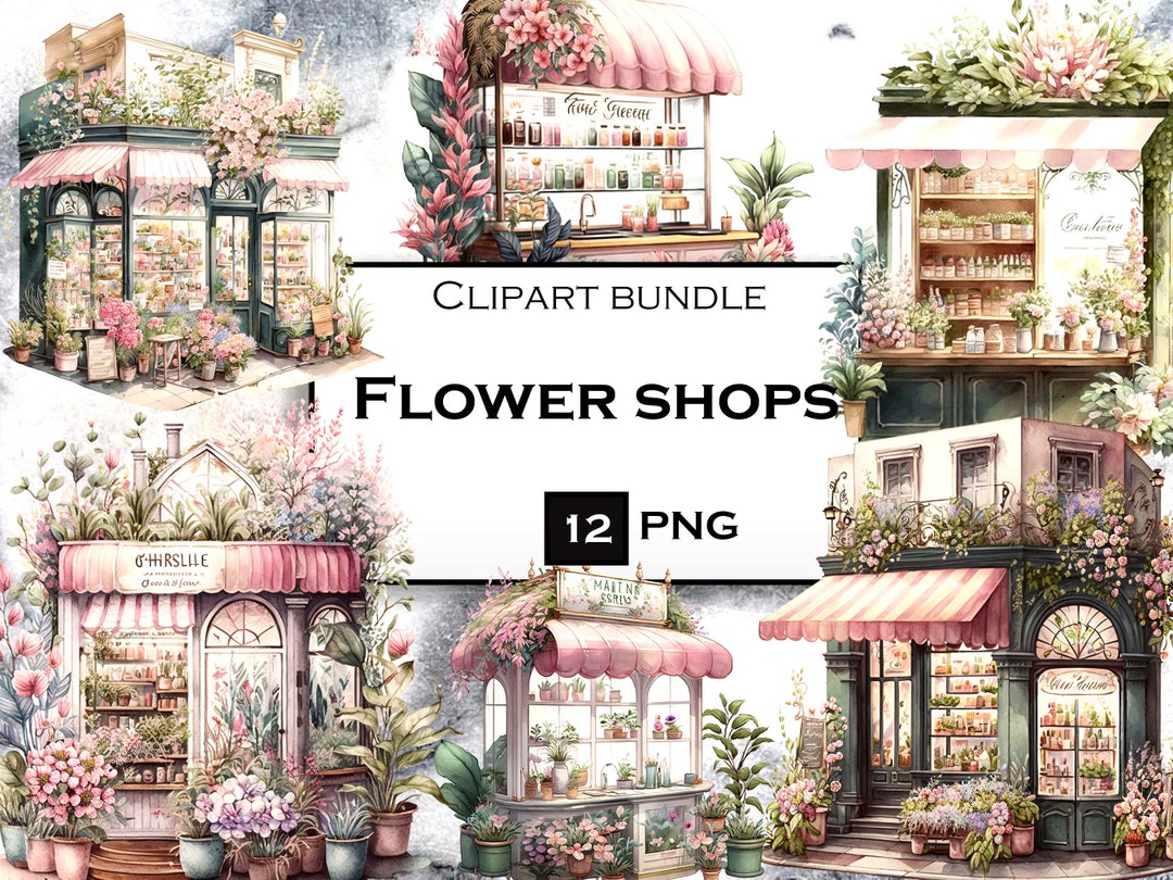 Flower Shop Clip Art Watercolor Shop Clip Art Bundle - Etsy