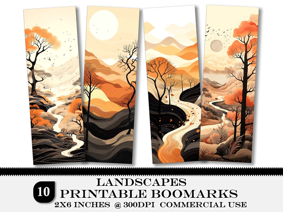 10 Landscape Printable Bookmarks, Digital Nature Bookmark Sheets, PNG ...