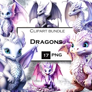17 PNG Dragon Clipart Bundle, Fantasy Clip Art PNG Bundle, Dragon SVG ...