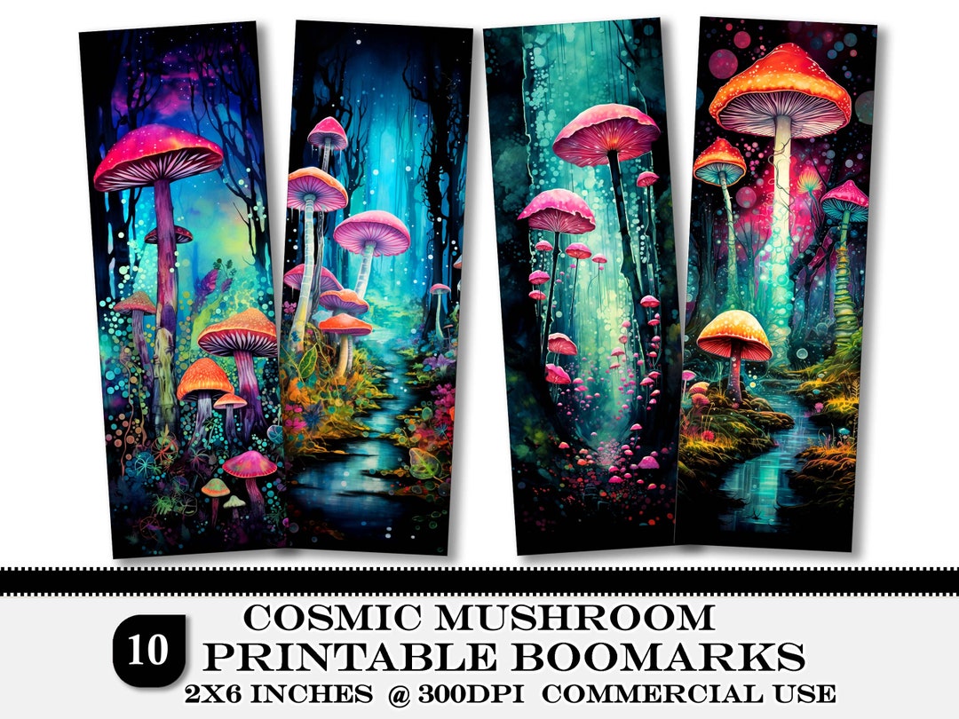 10 Printable Mushroom Bookmarks, Digital Fantasy Bookmark Sheets in PDF ...