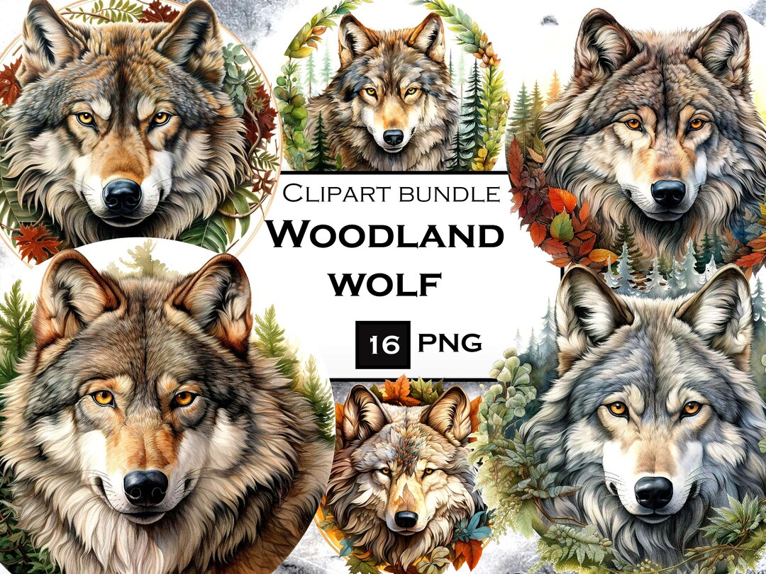 Woodland Wolf Clipart Bundle Watercolor Wolf PNG Wolf Pack - Etsy UK