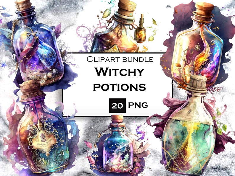 Witch Potions Clipart Watercolor Potions PNG Witchery - Etsy