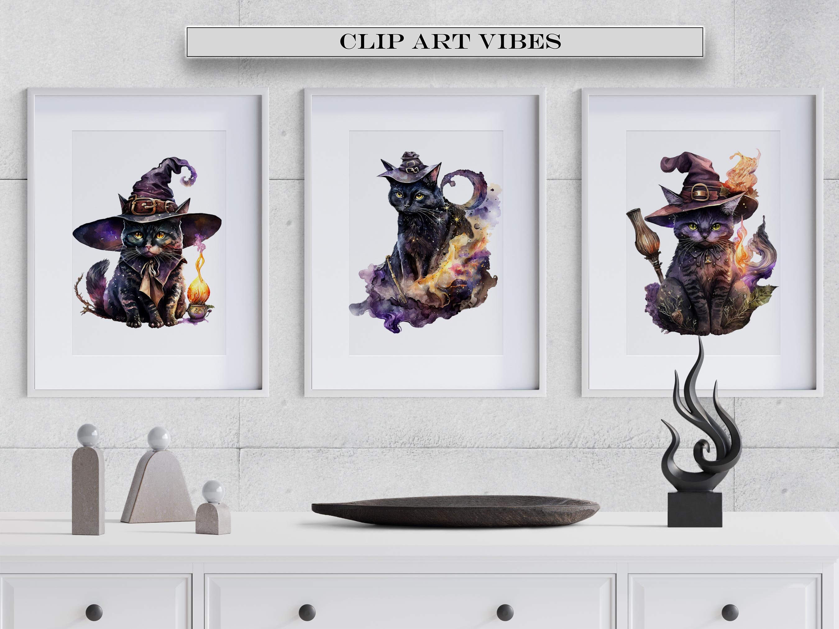 Witch Cat Clipart Watercolor Cat PNG Witchery Clipart - Etsy