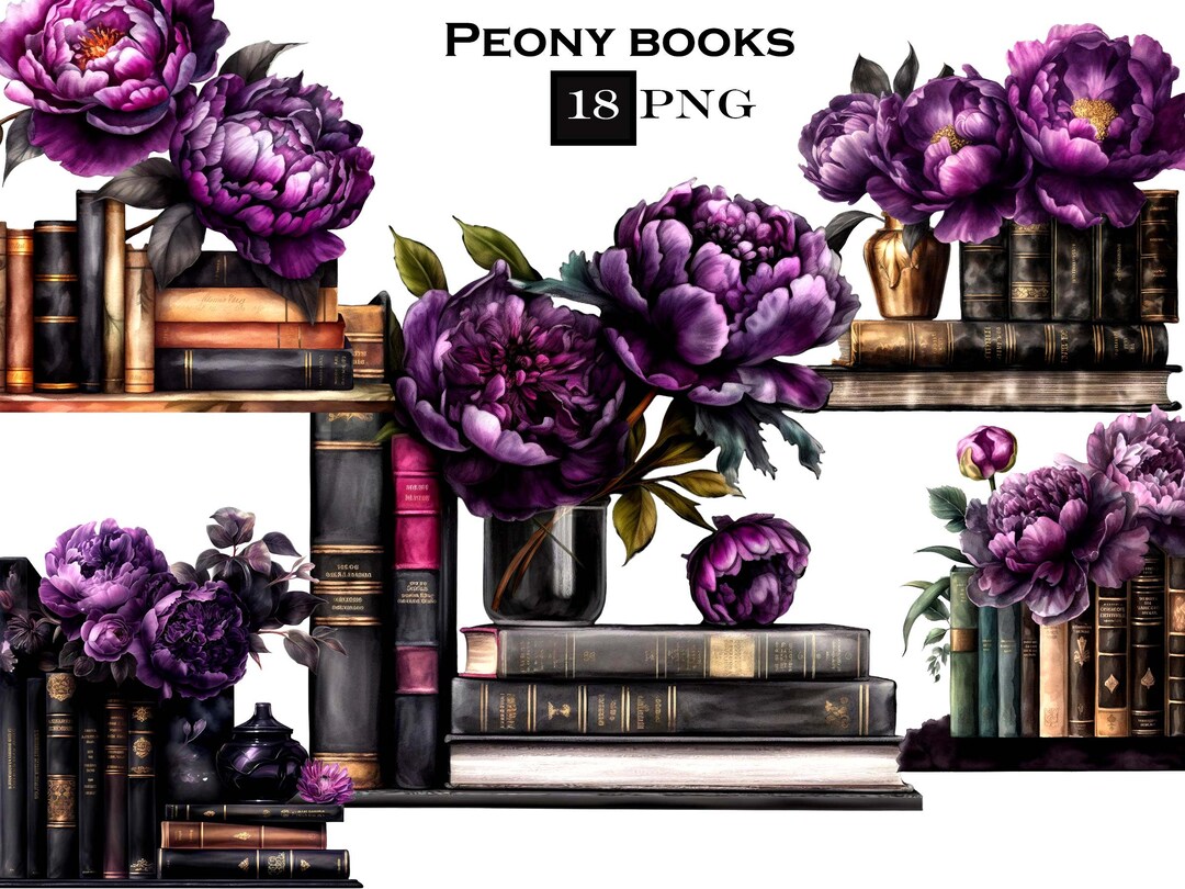 18 PNG Reading Clipart Bundle, Purple Peony Clipart Bundle, Bookworm ...