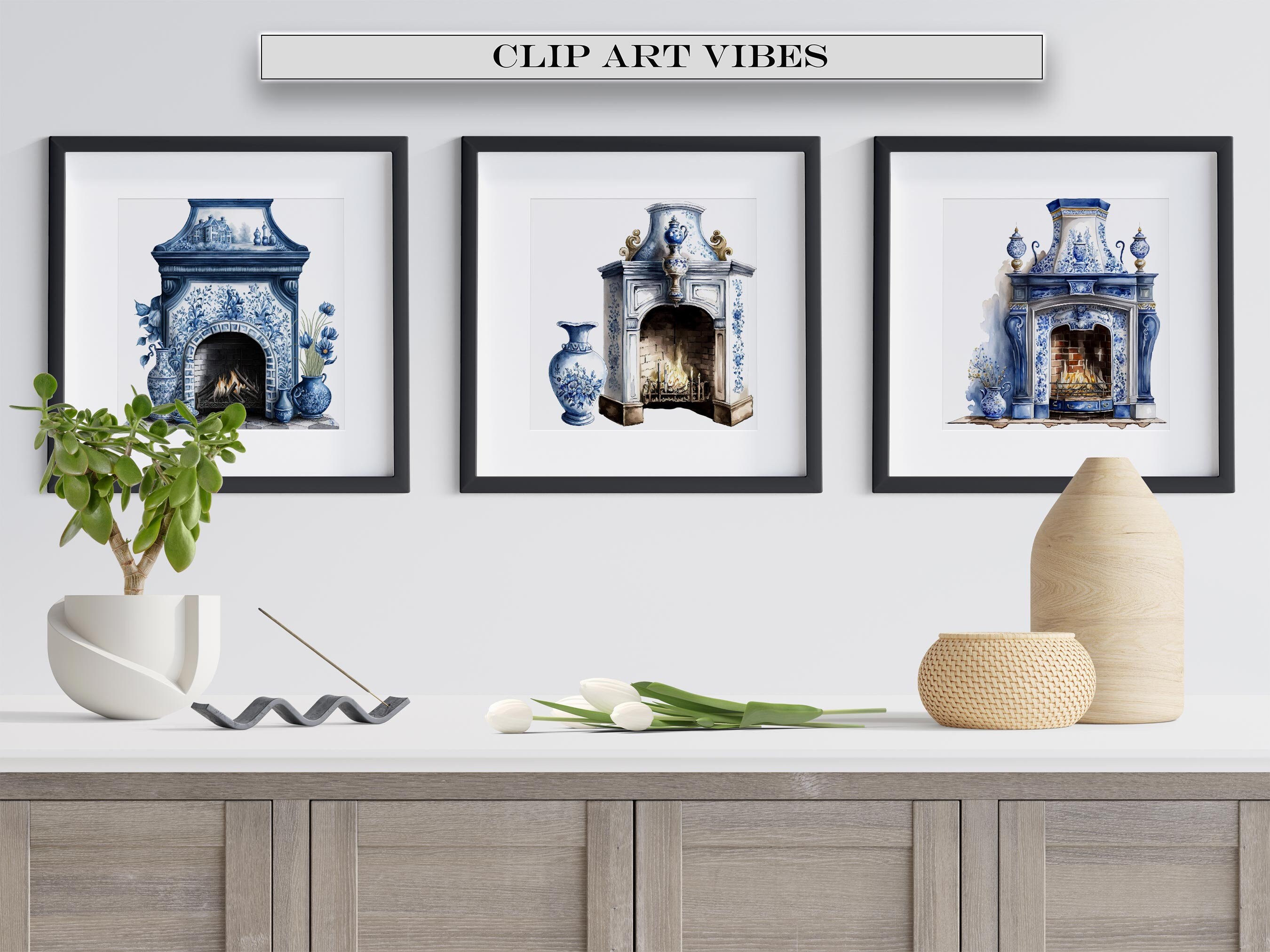 Delft Blue Cottage Fireplace Clipart Farmhouse Clipart - Etsy