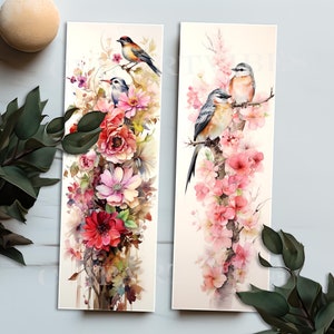 Birds Printable Bookmarks, Cute Bookmark Set, Floral Bookmarks PNG ...