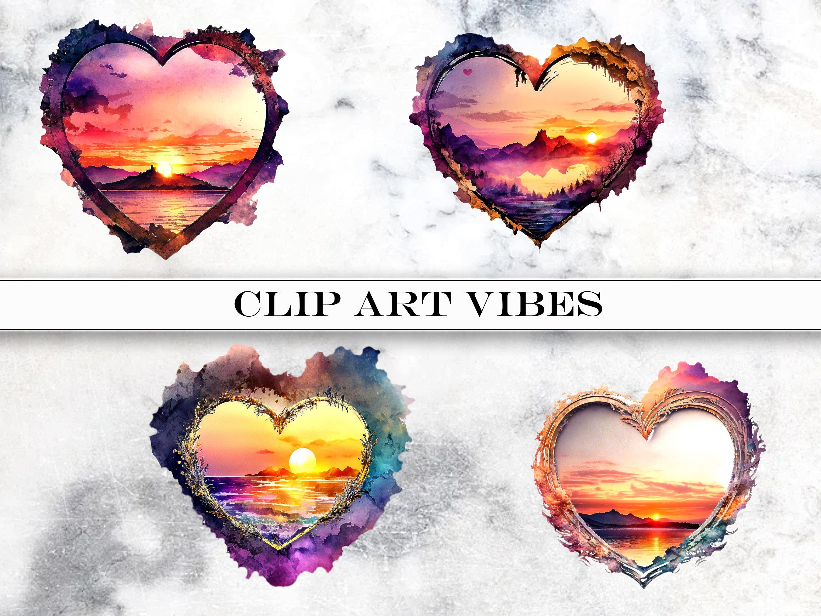 Sunset Heart Clip Art Heart PNG Heart SVG Fantasy Window - Etsy
