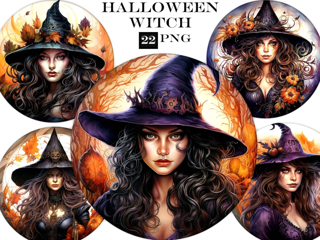 22 PNG Watercolor Halloween Witches Clipart, Witchcraft Clip Art, Witch ...