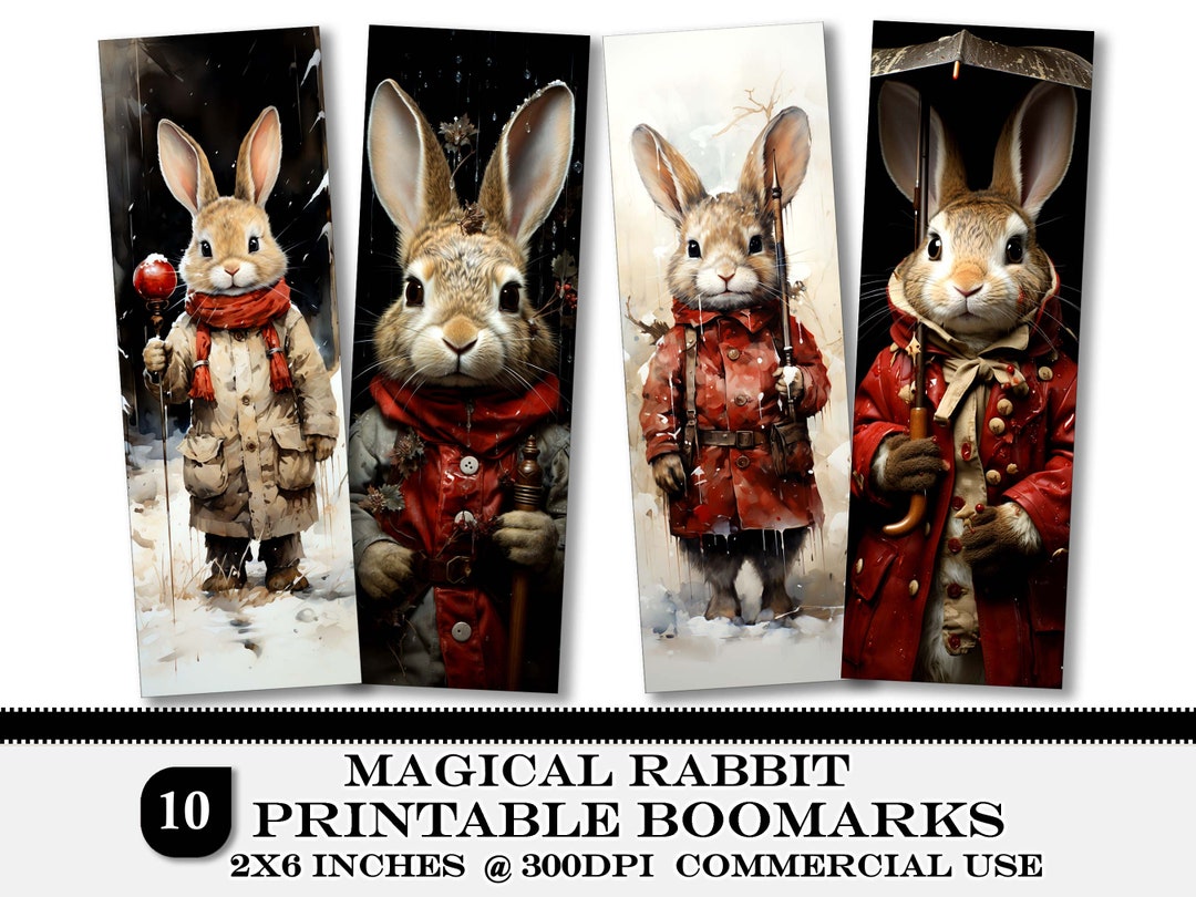 Cute Rabbit Printable Bookmarks, Digital Fantasy Bookmark Sheets ...
