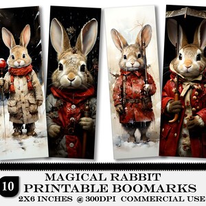 Cute Rabbit Printable Bookmarks, Digital Fantasy Bookmark Sheets ...