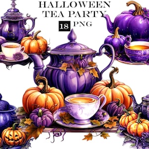 Halloween Tea Party Clipart Bundle: Spooky PNG Graphics (digital ...
