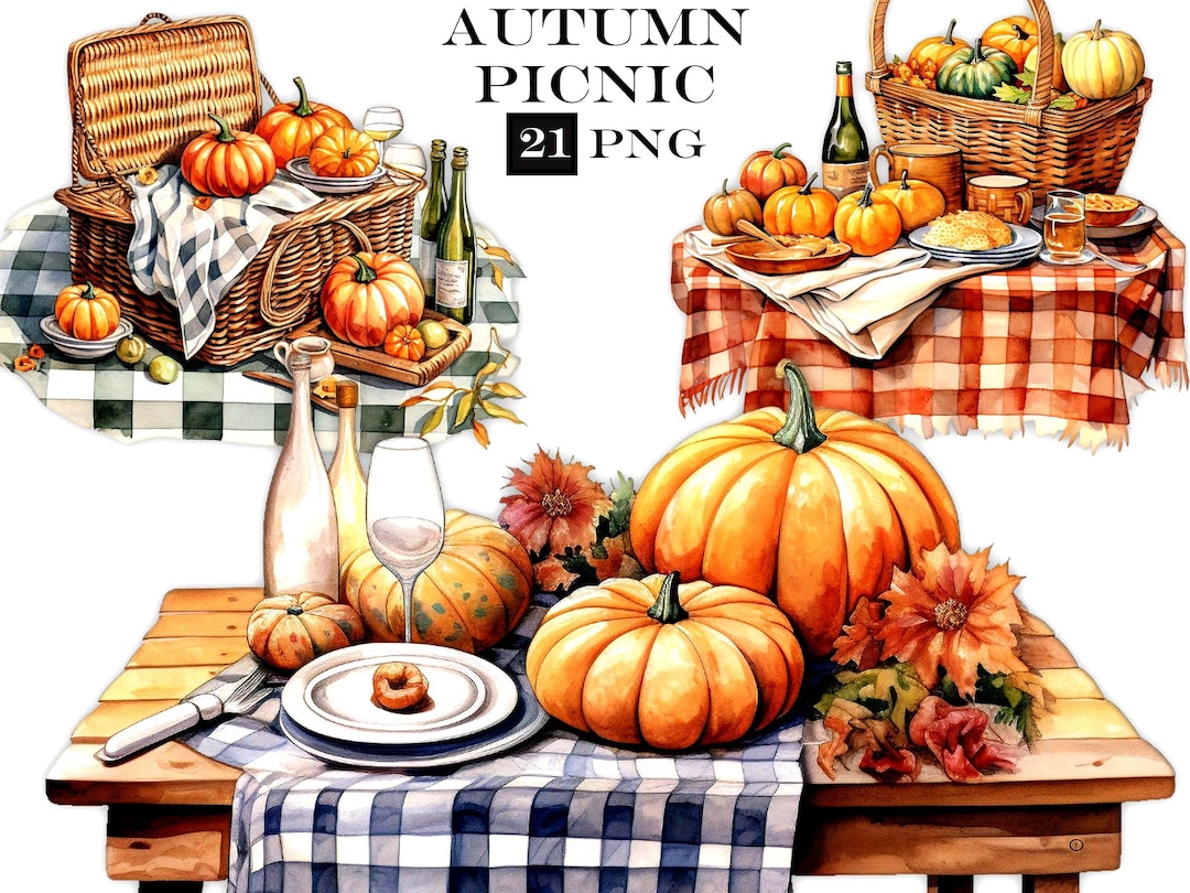 Autumn Picnic Clipart Bundle: Fall Harvest PNG Graphics (digital ...