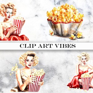 16 PNG Popcorn Clipart Bundle, Pinup Clip Art PNG, Retro Clipart for ...
