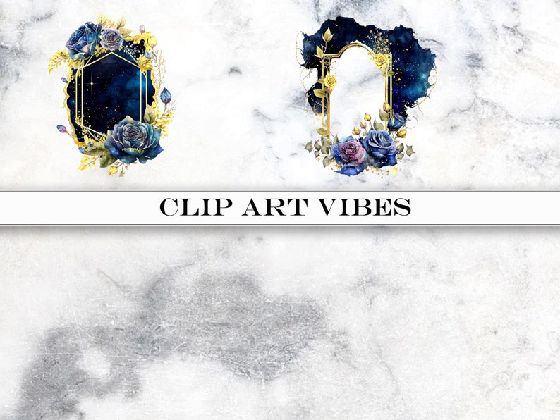 Royal Blue Roses Clipart Watercolor Floral Frame Frames - Etsy UK