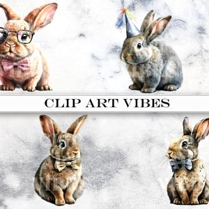 Bunny Clipart, Watercolor Rabbit Clipart Bundle, Easter Clipart, Rabbit ...