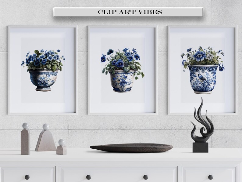 Delft Blue Flower Clipart Floral Clipart Bundle Watercolor - Etsy
