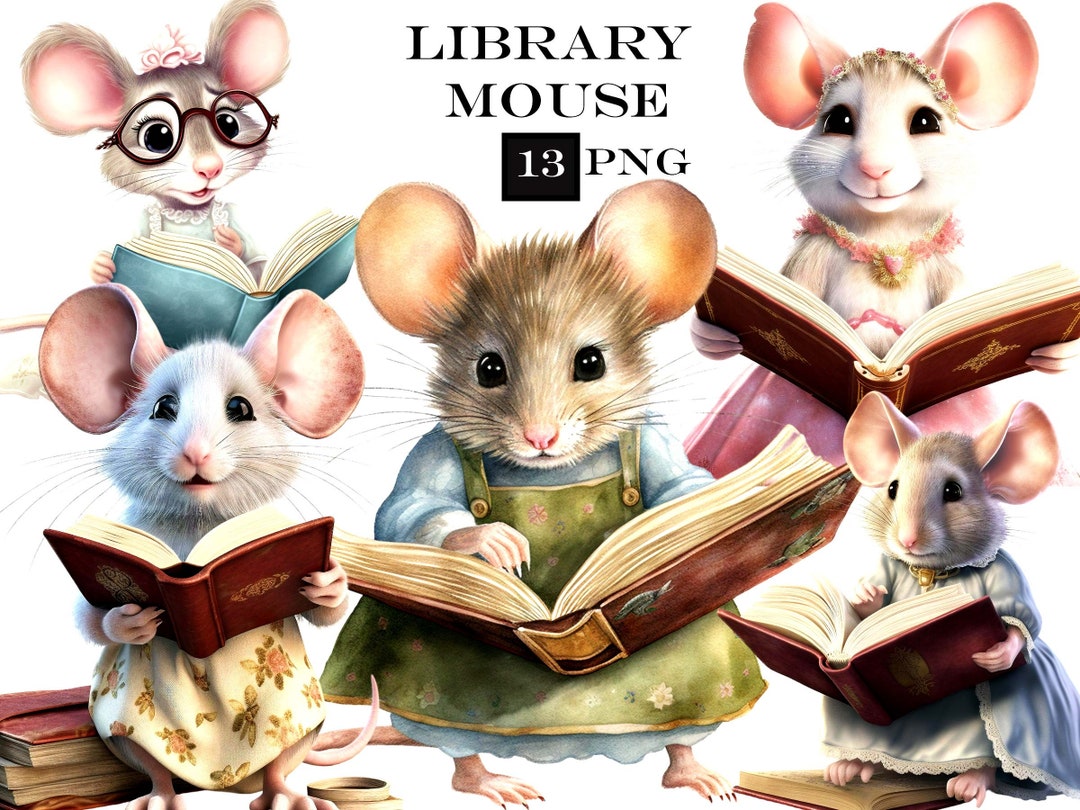 Library Mouse Clipart Bundle, Cute Mouse PNG Clipart Bundle in PNG ...