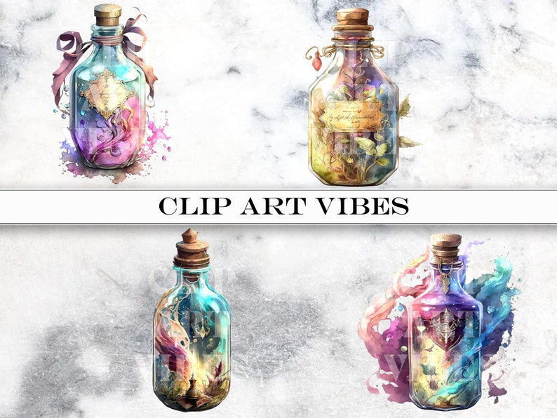 Witch Potions Clipart, Watercolor Potions PNG, Witchery Clipart Bundle ...