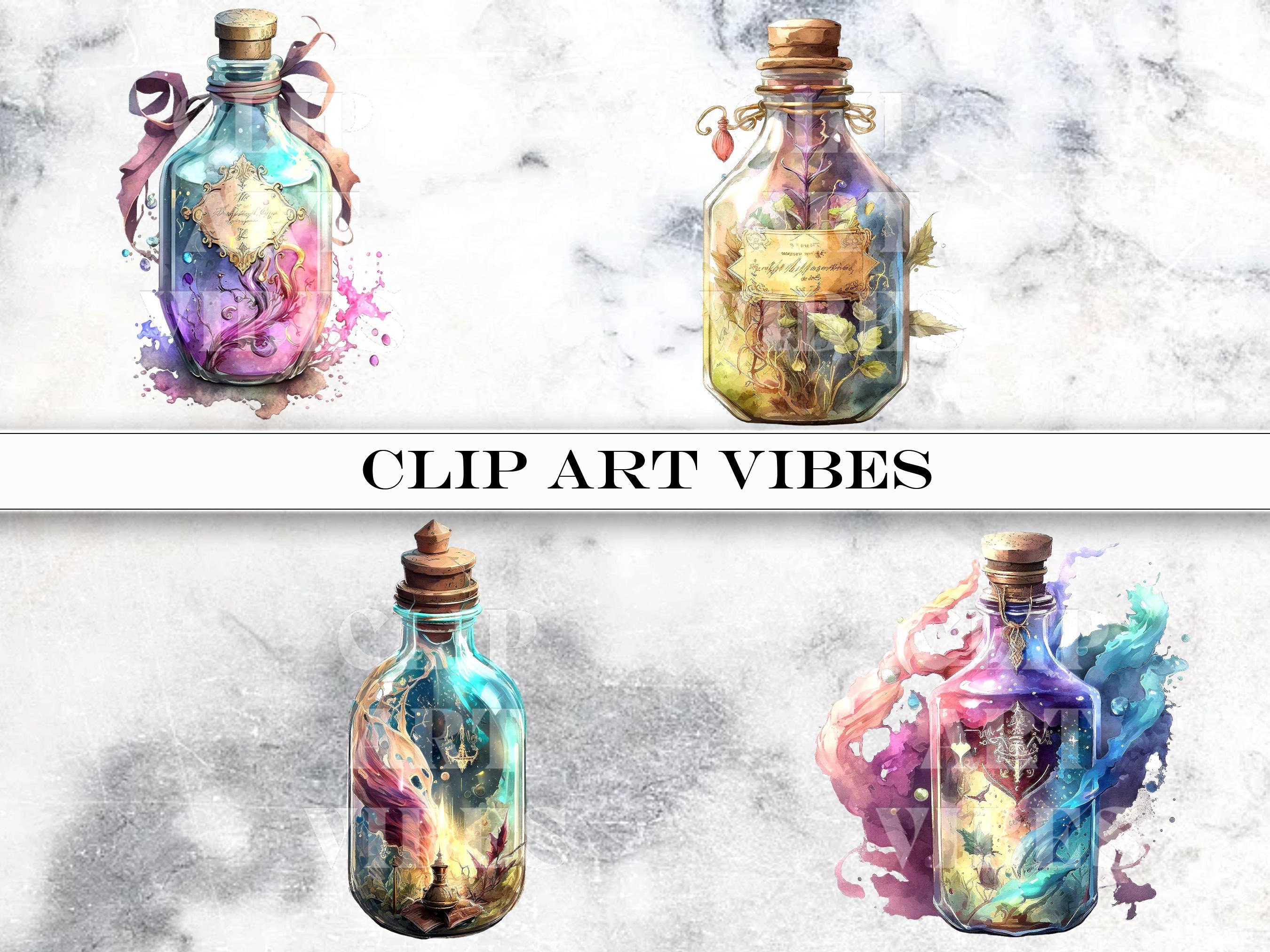 Witch Potions Clipart, Watercolor Potions PNG, Witchery Clipart Bundle ...