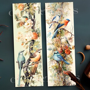 Birds Printable Bookmarks, Cute Bookmark Set, Floral Bookmarks PNG ...