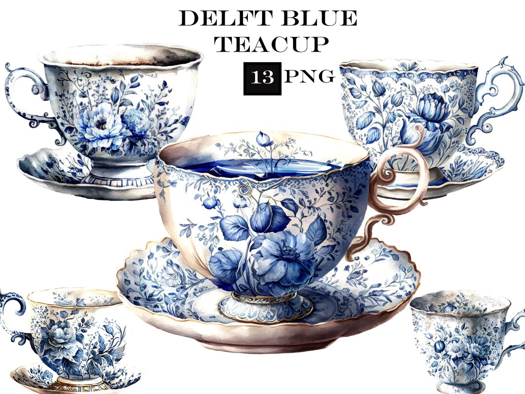 Delft Blue Teacup Clipart, Teacup SVG, Tea Party SVG, Vintage PNG ...