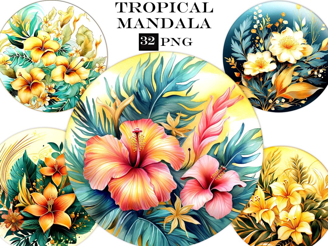 32 PNG Tropical Clipart Bundle of Floral PNG Files, Beach Clipart of ...