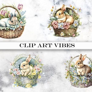 Easter Bunny Watercolor Clipart Bundle. Romantic Vintage - Etsy