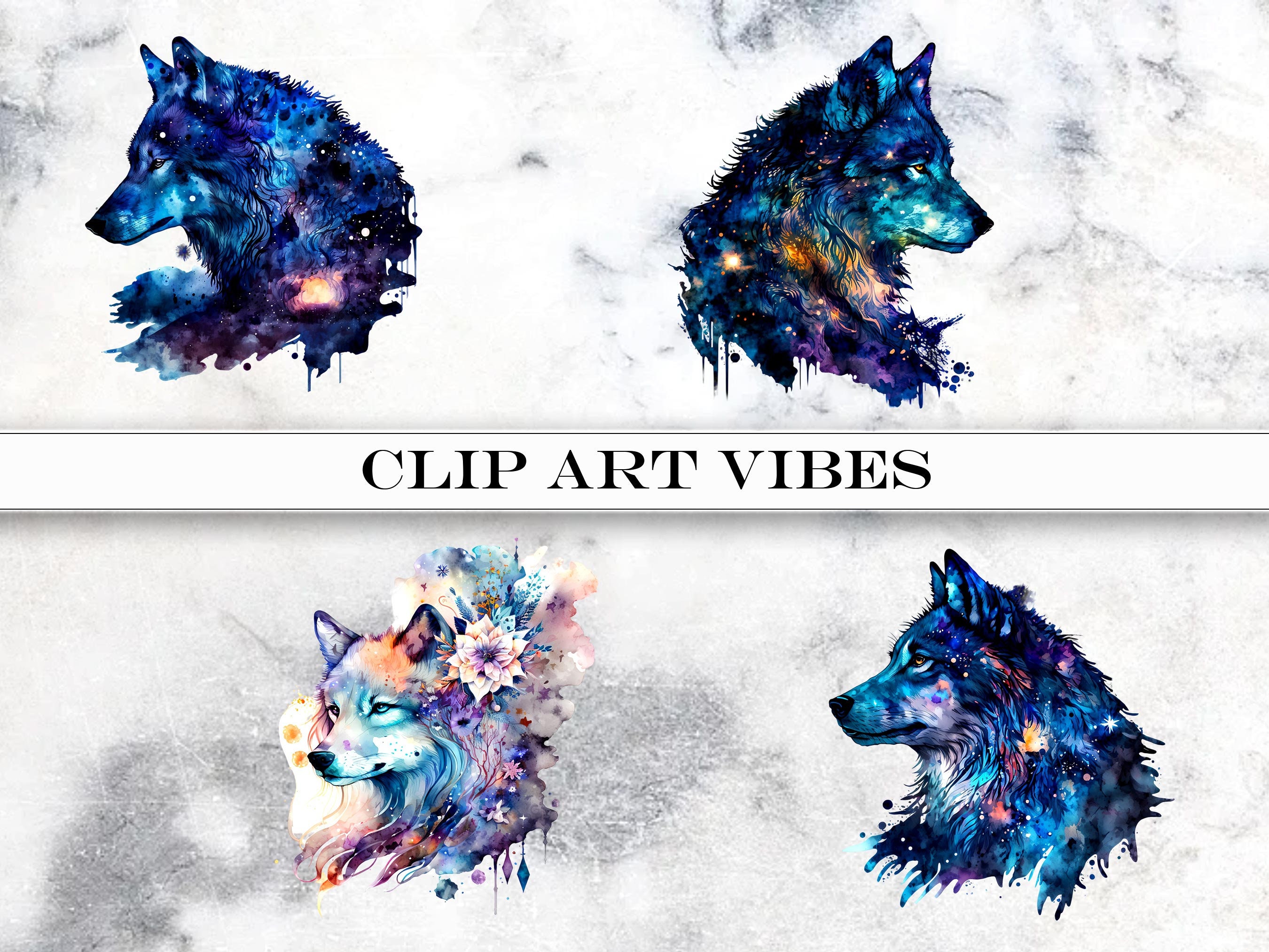 Galaxy Wolf Clipart Watercolor Wolf PNG Cosmic Clipart - Etsy