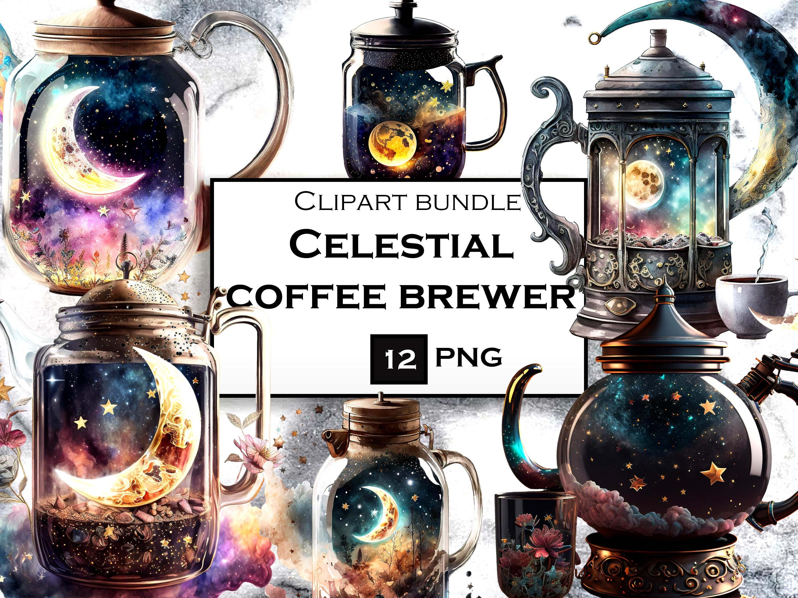 Watercolor Coffee Clip Art Celestial Coffee Brewer Clipart - Etsy