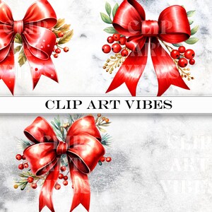 Christmas Clipart Bundle: 11 PNG Watercolor Christmas Bows, Holiday ...